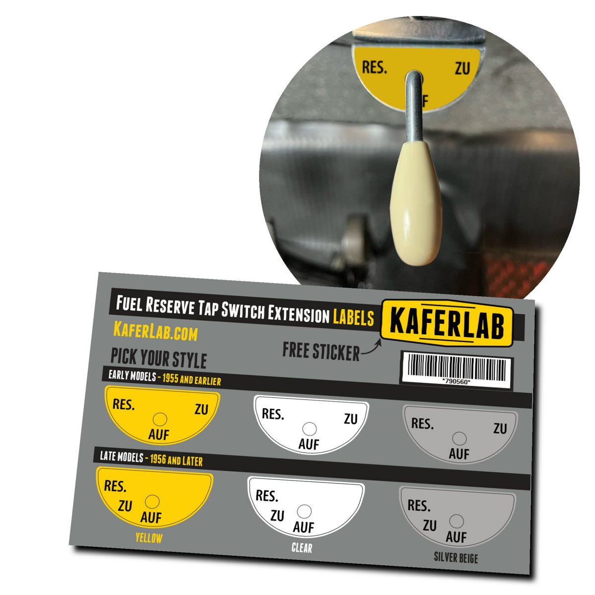 VW Fuel Tap Lever Extension Label for Aircooled Beetle, Ghia, T1 T3 Po ...